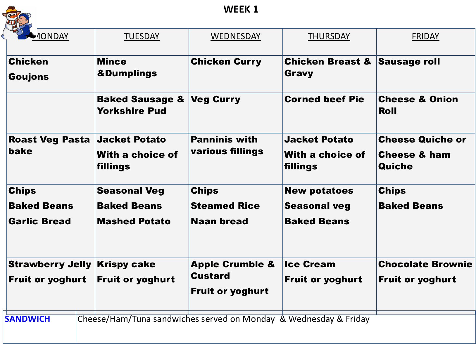 Lunch Menu | Southwick Community Primary School